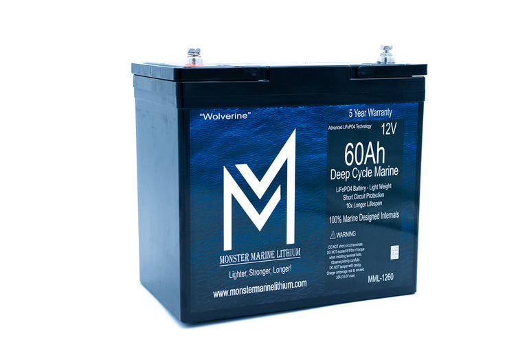 12v 60Ah Deep Cycle Lithium Marine Battery "Wolverine" - MML-1260 ...